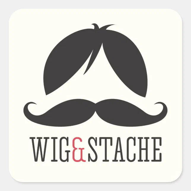 Wig and stache mustache bash birthday party square sticker | Zazzle