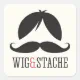 Wig and stache mustache bash birthday party square sticker | Zazzle