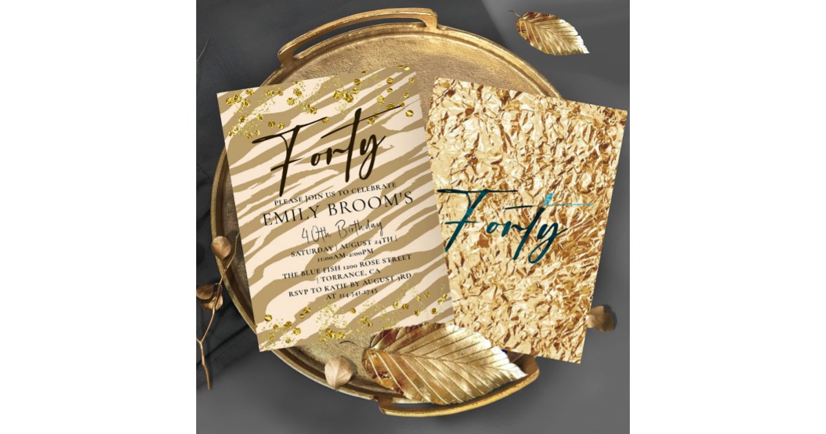Wild 40th Birthday Forty Gold Invitation | Zazzle