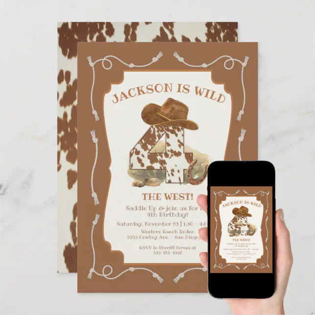 Wild 4 the West Western Cowboy Birthday Party Invitation | Zazzle