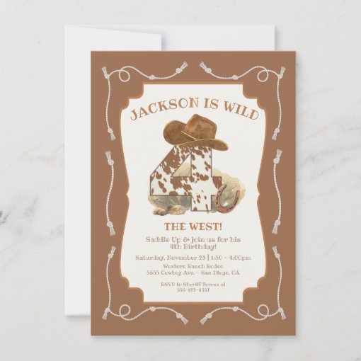 Wild 4 the West Western Cowboy Birthday Party Invitation | Zazzle