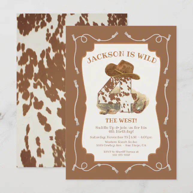 Wild 4 the West Western Cowboy Birthday Party Invitation | Zazzle