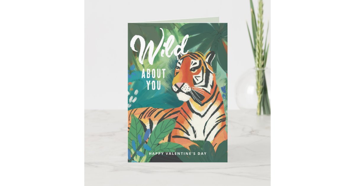 Wild About You Jungle Tiger Valentine's Day Note Card | Zazzle