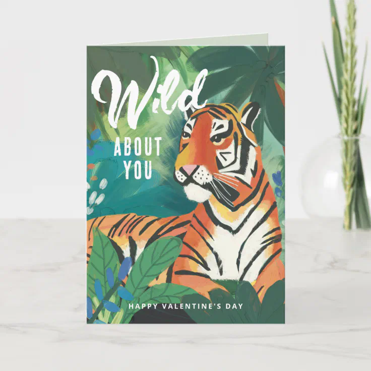 Wild About You Jungle Tiger Valentine's Day Note Card | Zazzle