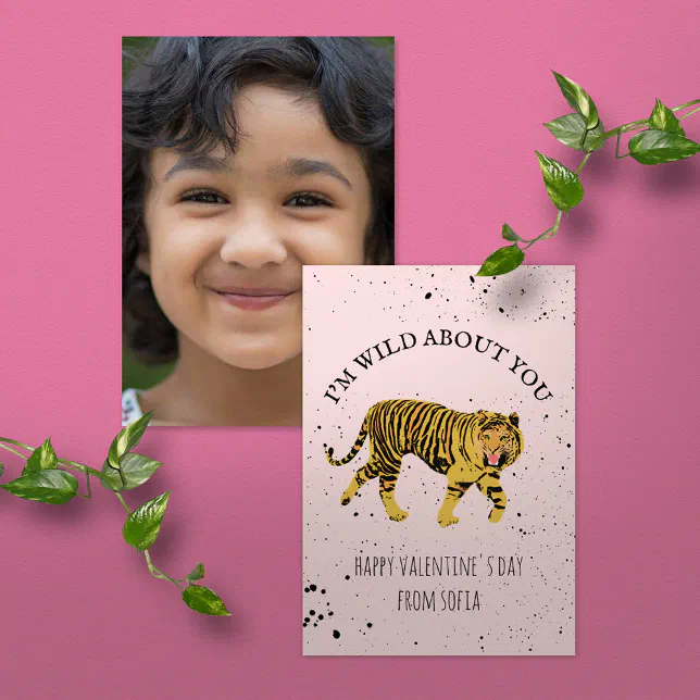 Wild About You Tiger Classroom Photo Valentine Card | Zazzle