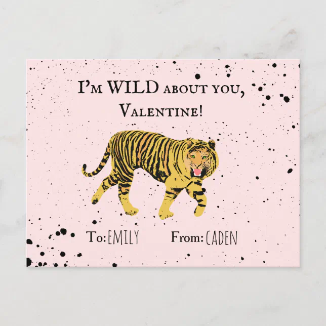 Wild About You Valentine Tiger Kids Classroom Postcard | Zazzle