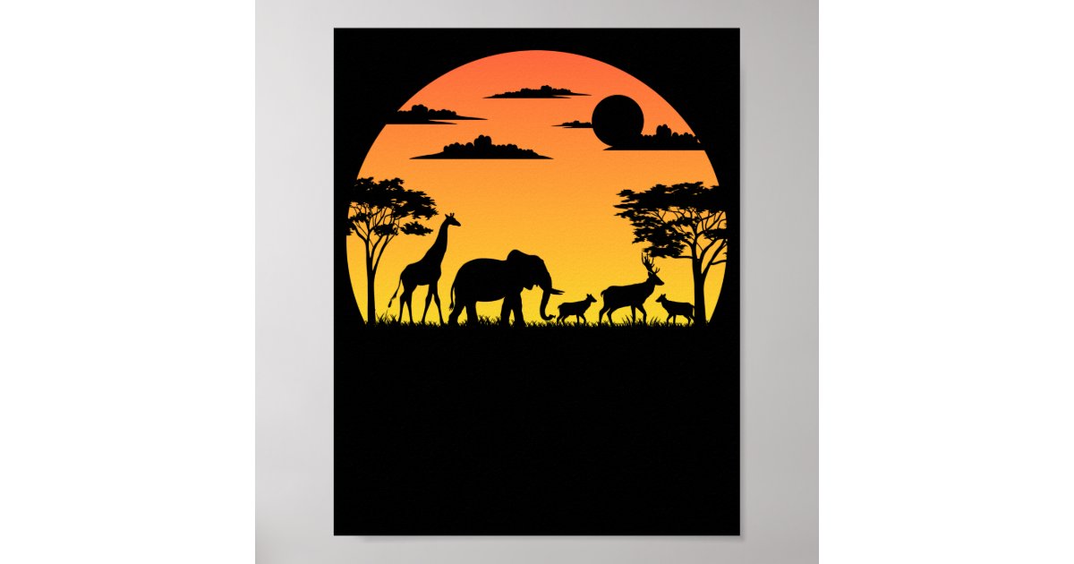 Wild African Animals Safari Sunset Poster | Zazzle