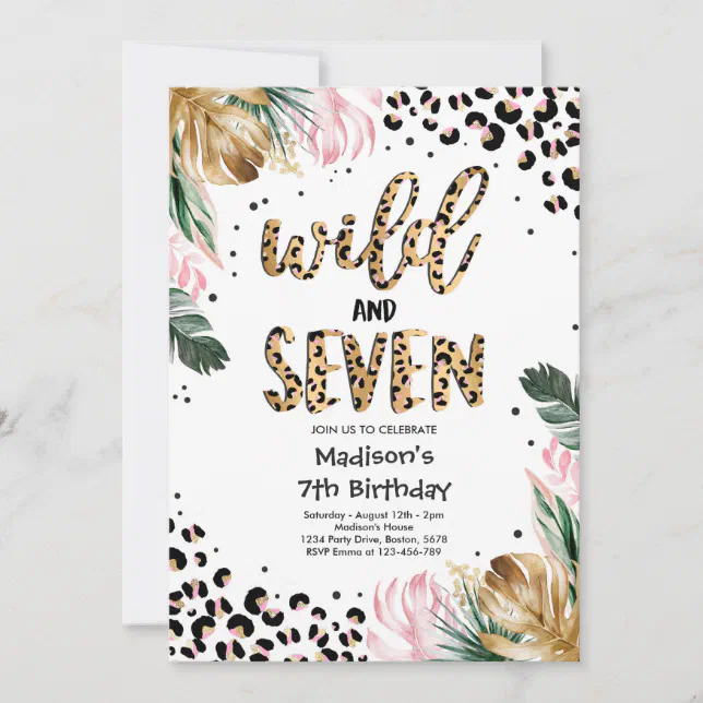 Wild And Seven Leopard Print 7th Birthday Party Invitation | Zazzle