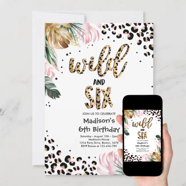 Wild And Six Leopard Print 6th Birthday Party Invitation | Zazzle