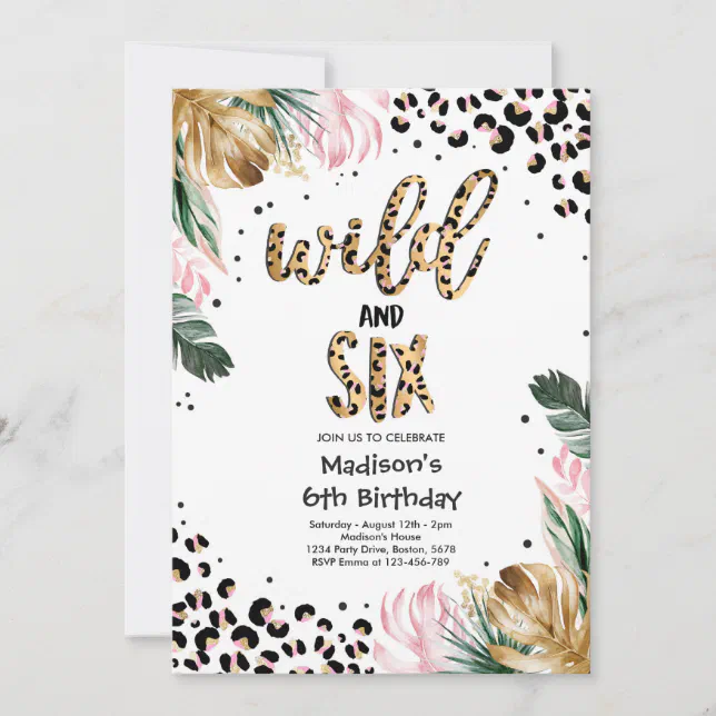 Wild And Six Leopard Print 6th Birthday Party Invitation | Zazzle