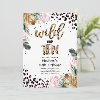 Wild And Ten Leopard Print 10th Birthday Party Invitation | Zazzle