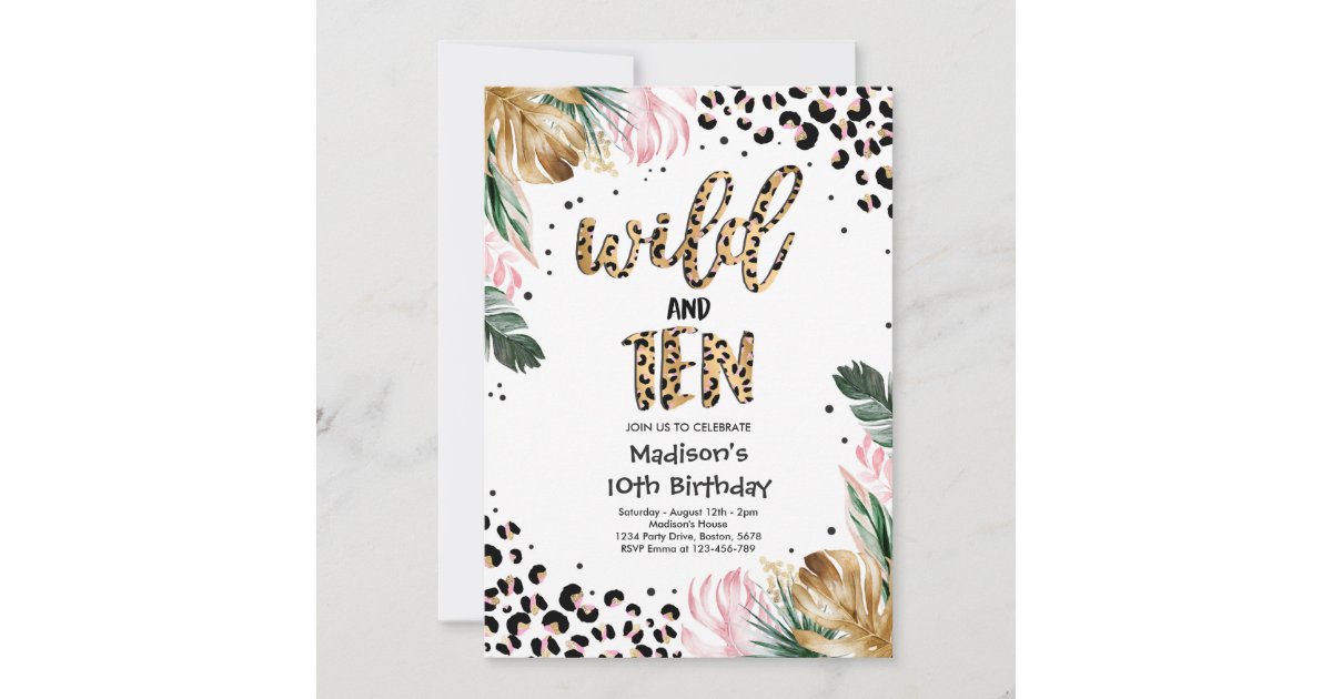 Wild And Ten Leopard Print 10th Birthday Party Invitation | Zazzle