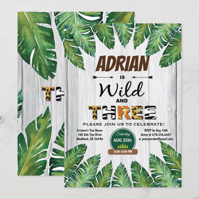 Wild and Three birthday invitation. Boy jungle Invitation | Zazzle
