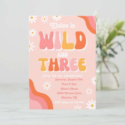 Wild And Three Invitation Groovy Invitation Zazzle