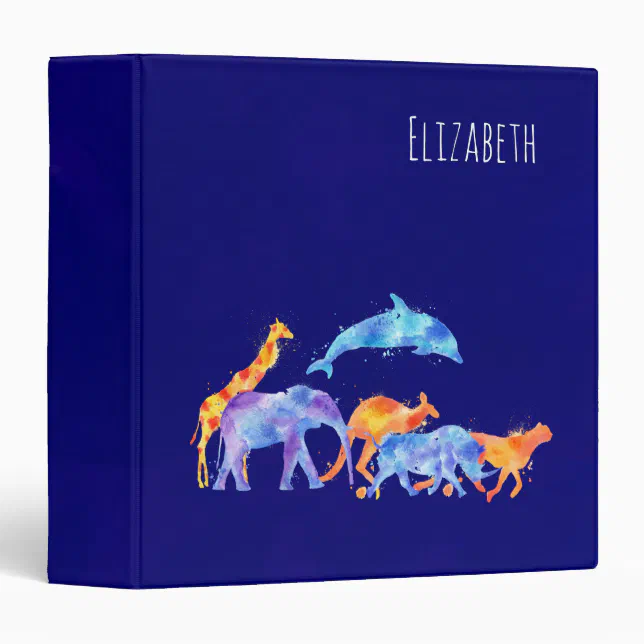 Wild Animal Herd Colorful Watercolor 3 Ring Binder | Zazzle