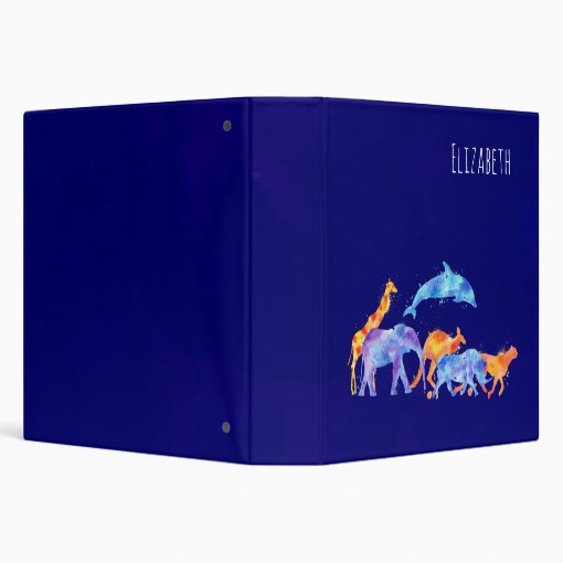 Wild Animal Herd Colorful Watercolor 3 Ring Binder | Zazzle