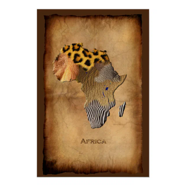 Wild Animal Textures MAP OF AFRICA Poster | Zazzle