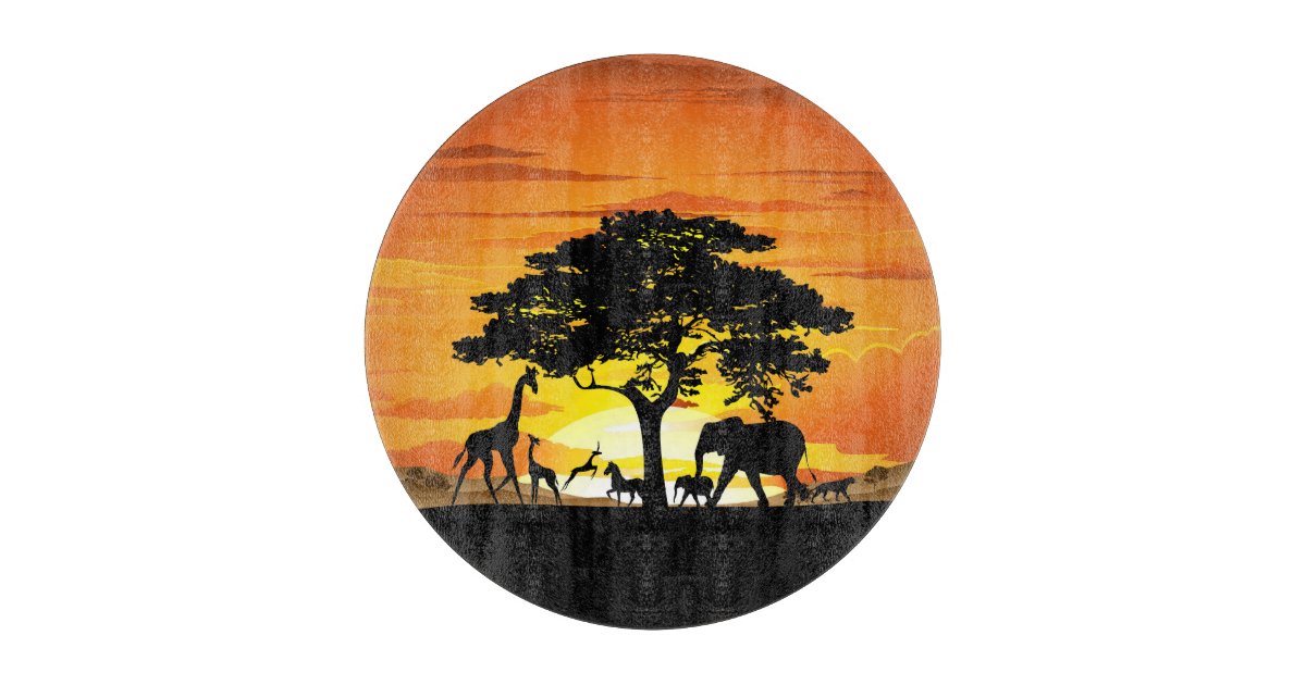 Wild Animals on African Savanna Sunset Cutting Board | Zazzle