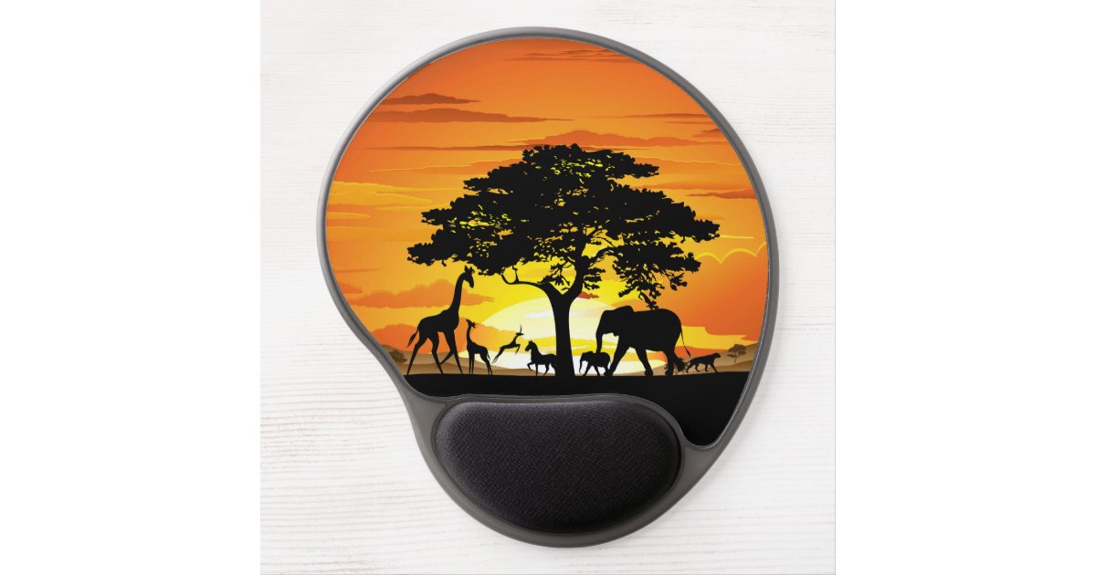 Wild Animals on African Savanna Sunset Gel Mouse Pad | Zazzle