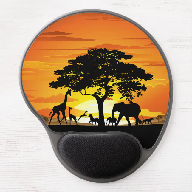 Wild Animals on African Savanna Sunset Gel Mouse Pad | Zazzle
