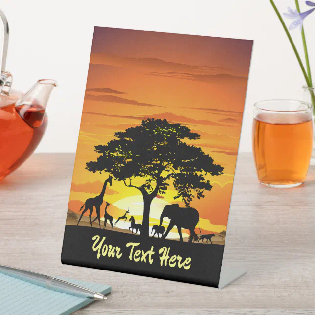 Wild Animals on African Savanna Sunset Pedestal Sign | Zazzle