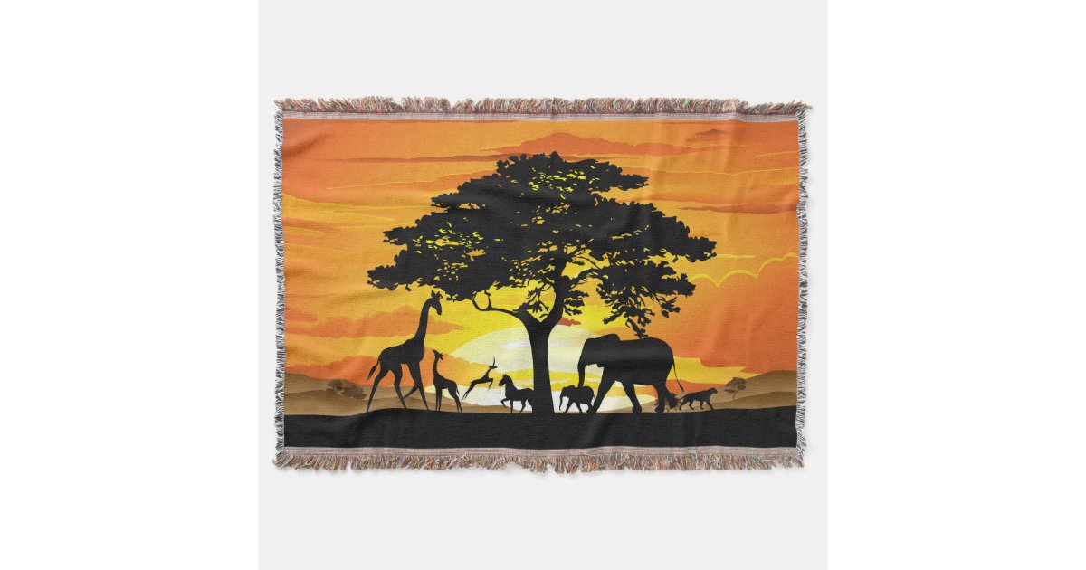 Wild Animals on African Savanna Sunset Throw Blanket | Zazzle