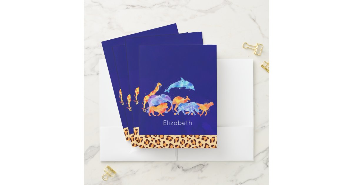 Wild Animals with an Exotic Leopard Print Border Pocket Folder | Zazzle