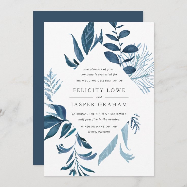 Wild Azure | Blue Watercolor Foliage Wedding Invitation | Zazzle