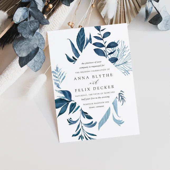 Wild Azure | Blue Watercolor Foliage Wedding Invitation | Zazzle