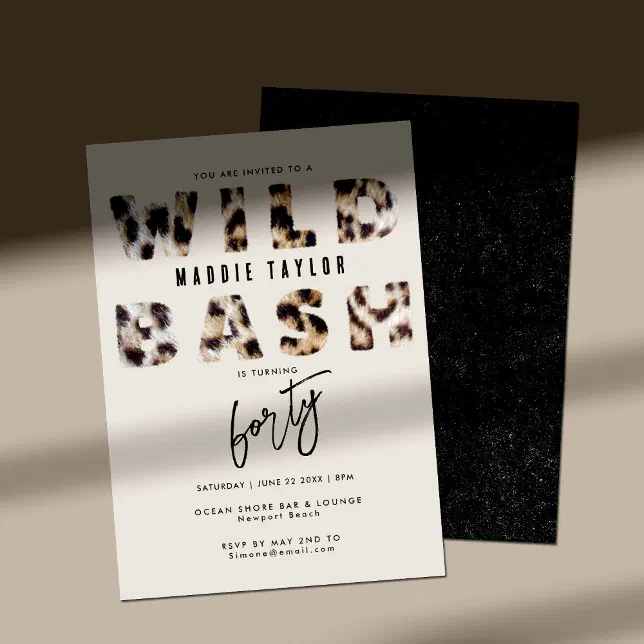 Wild Bash Leopard Fur Letters 40th Birthday Party Invitation | Zazzle