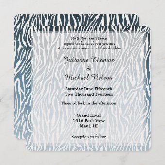 Wild Blue Zebra Print Wedding Invitation | Zazzle