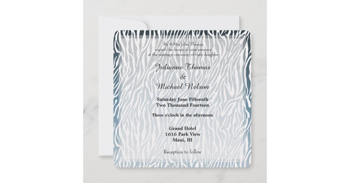 Wild Blue Zebra Print Wedding Invitation | Zazzle