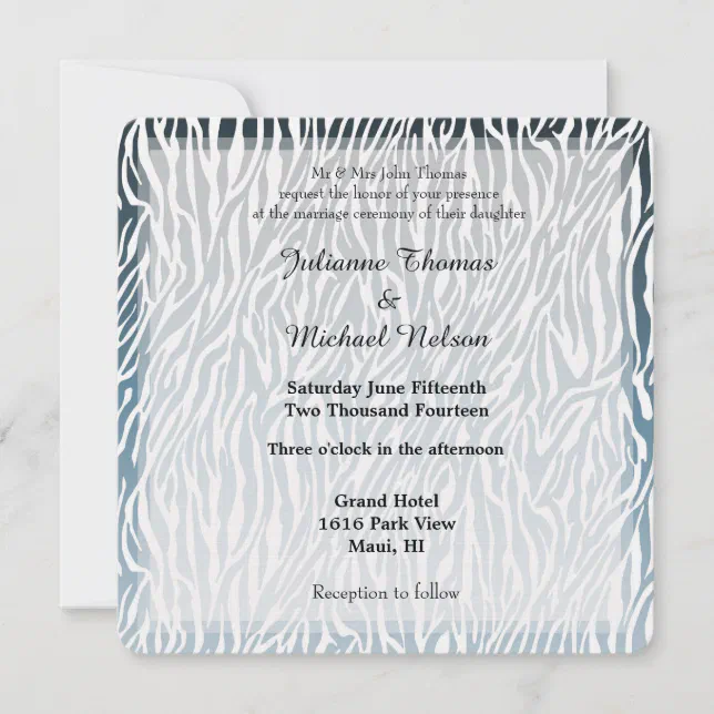 Wild Blue Zebra Print Wedding Invitation | Zazzle