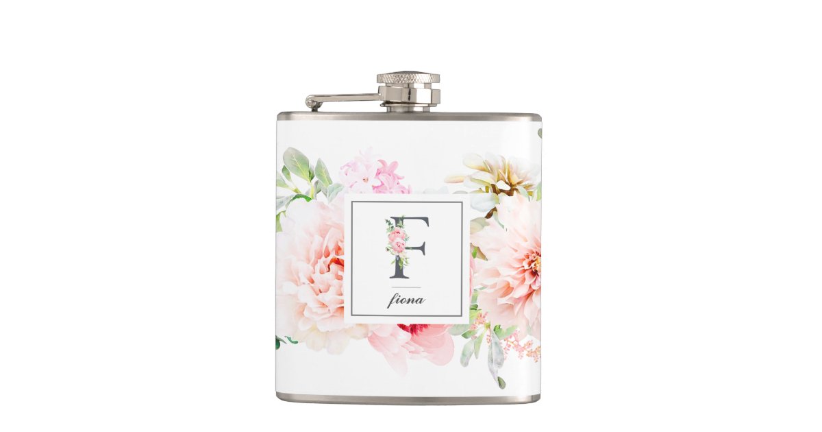 Wild Blush Botanical Letter F Monogram Flask | Zazzle