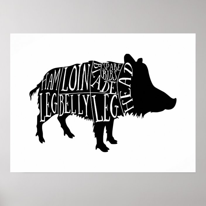 wild boar butcher cuts, big wall art, kitchen art poster | Zazzle.com