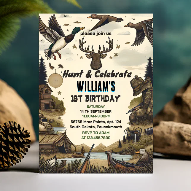 Wild Camo Oh Deer Duck hunting 1st birthday Invitation | Zazzle