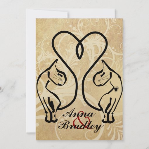 Wild Cat Lovers Black and Gold Wedding Invitation | Zazzle
