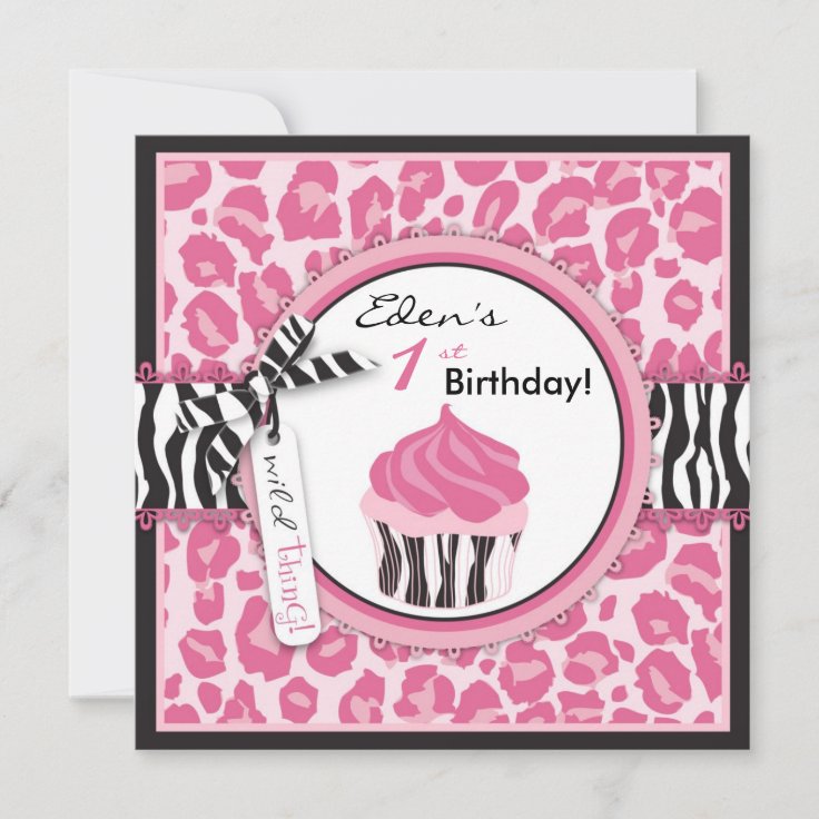 Wild Cheetah Print & Cupcake Pink Birthday Invitation | Zazzle