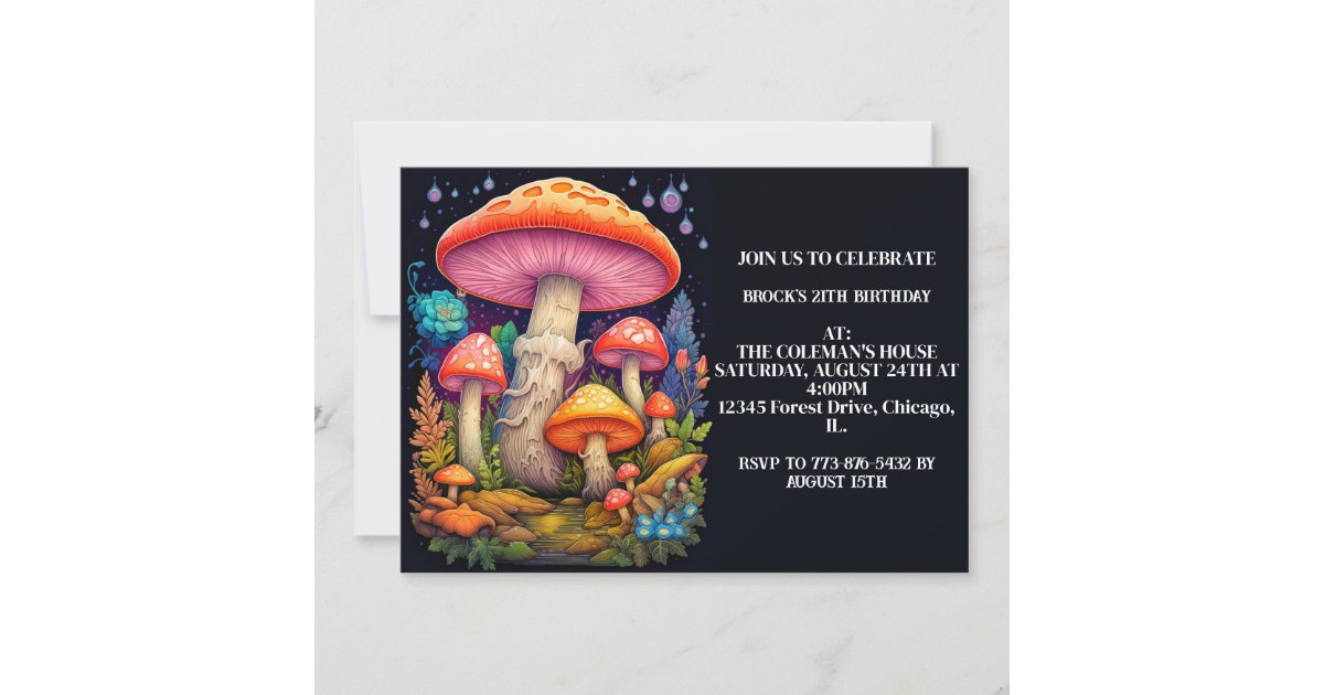 Wild Colorful Mushrooms Birthday Party Invitation | Zazzle
