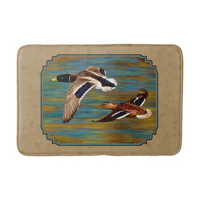 Wild Ducks Flying Tan Bath Mat | Zazzle