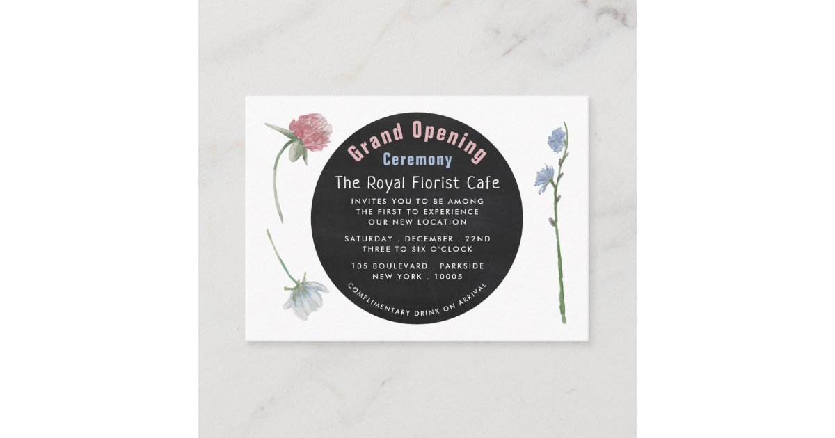 Wild Floral Chalkboard Grand Opening Ceremony Card Zazzle