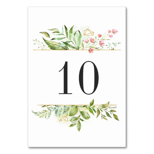 Wild Floral Green Foliage Watercolor Table Number | Zazzle.com