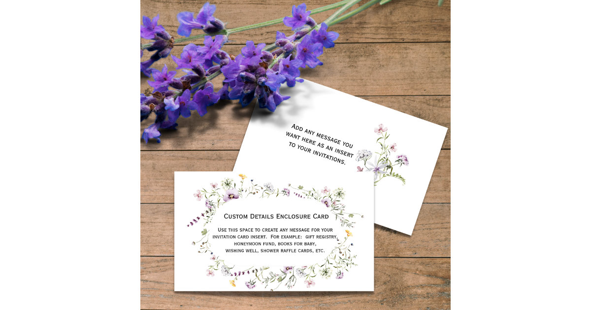 Wild Flower Blooms Custom Details Enclosure Card | Zazzle