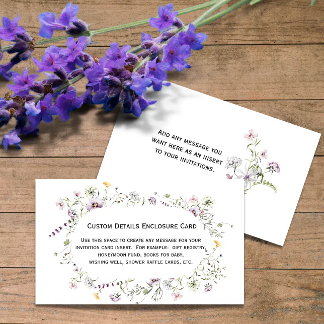 Wild Flower Blooms Custom Details Enclosure Card | Zazzle