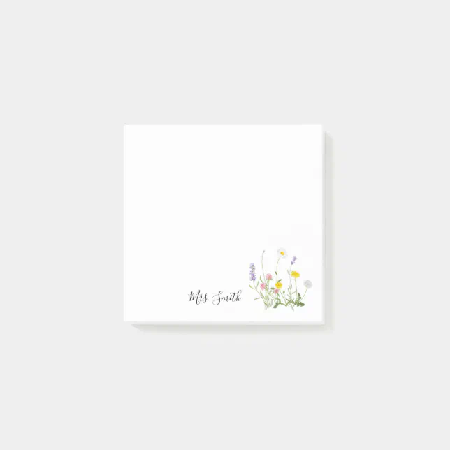Wild flower bouquet monogram teacher post-it notes | Zazzle