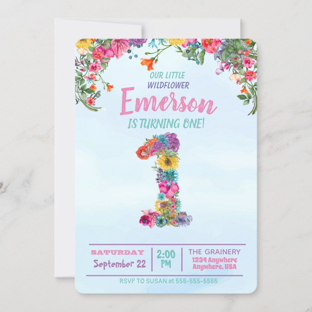 Wild flower, First Birthday, one, floral Invitation | Zazzle