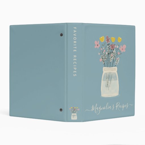 Wild Flowers Mason Jar Script Name Recipe Mini Binder | Zazzle
