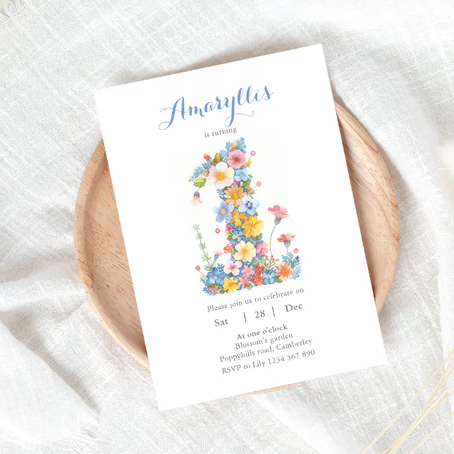 Wild Flowers Number 1 Birthday Invitation | Zazzle