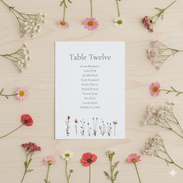 Wild Flowers Seating Chart Invitation | Zazzle