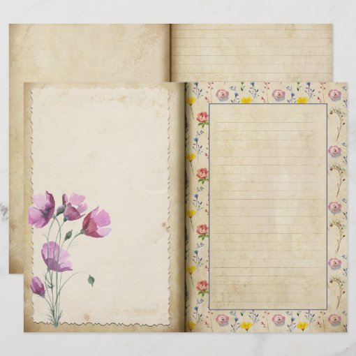 Wild Flowers Vintage Style Journal Page | Zazzle